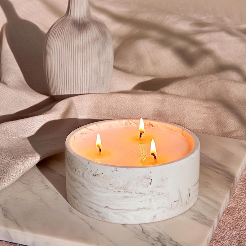 650g Large 3-Wick Soy Wax Candle in Handmade Marble Jesmonite Jar – The ...